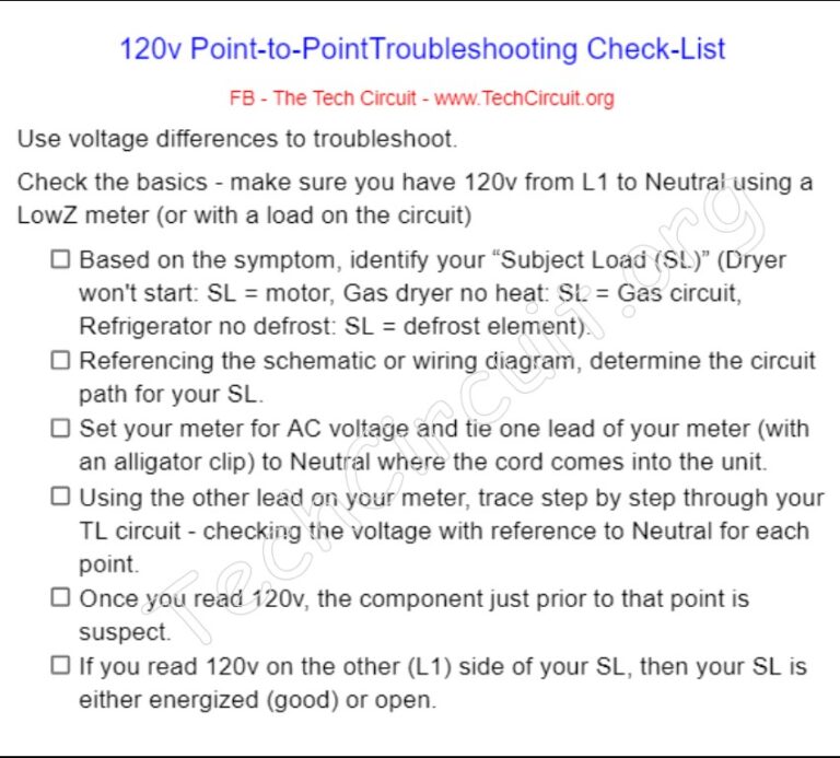 120v Point to Point™ Troubleshooting Cheat Sheet - The Tech Circuit™
